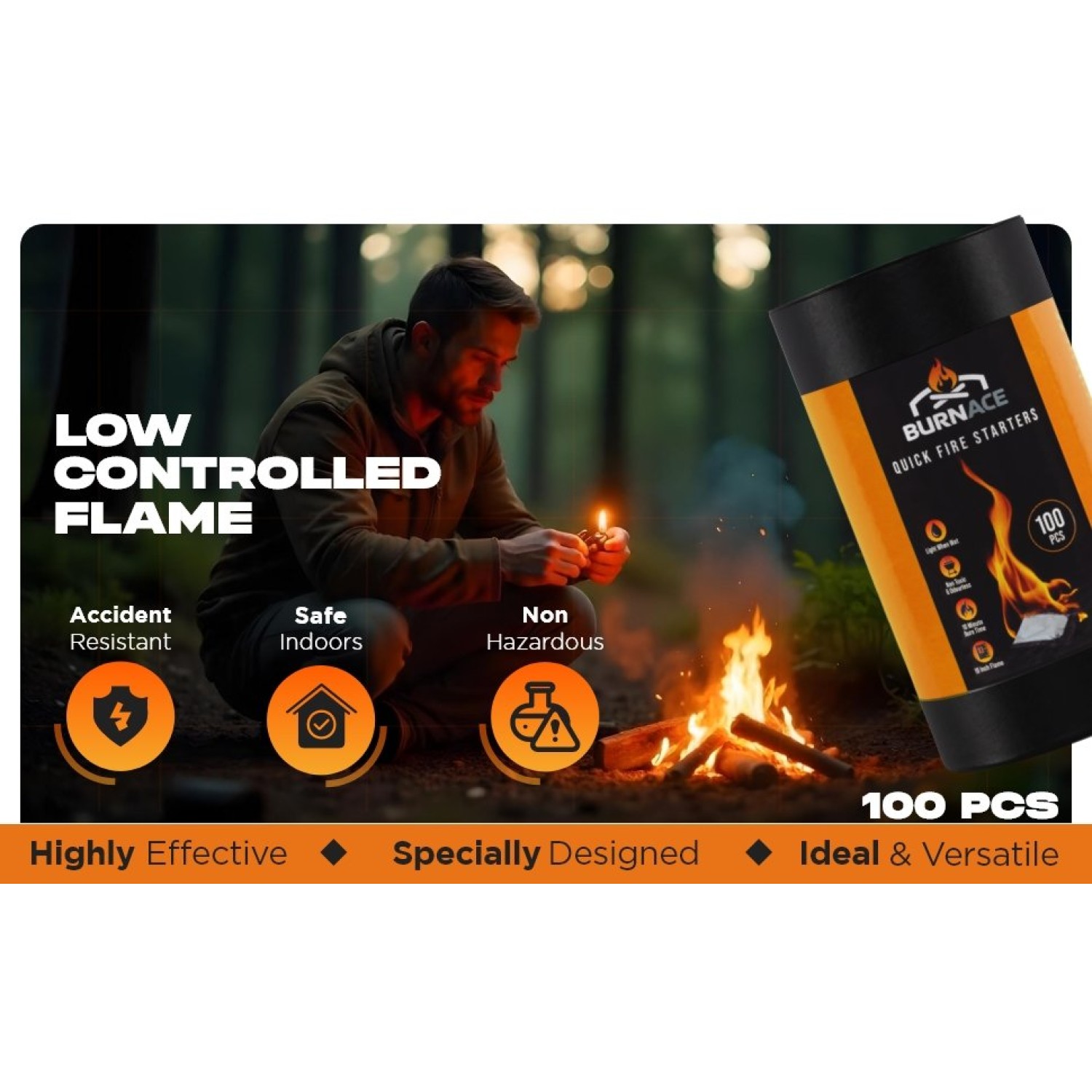 BURNACE Fire Starters: 100 Sachets of Firelighters