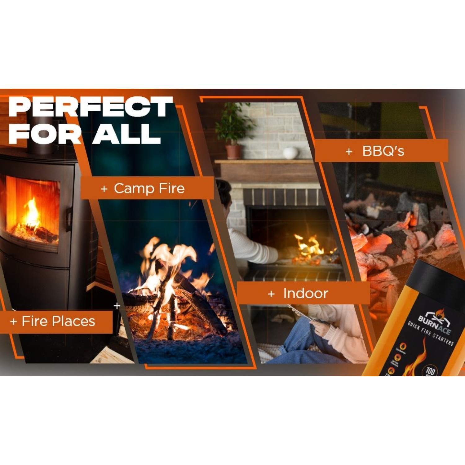 BURNACE Fire Starters: 100 Sachets of Firelighters