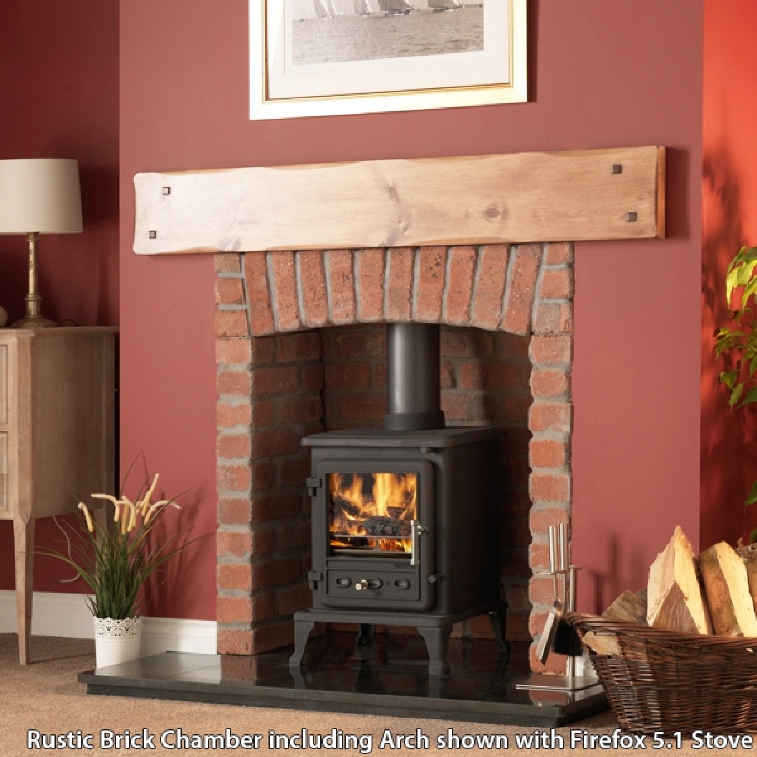 Rustic Brick Arch Fireplace Chamber | 4-Piece Brick Stove Panel Set