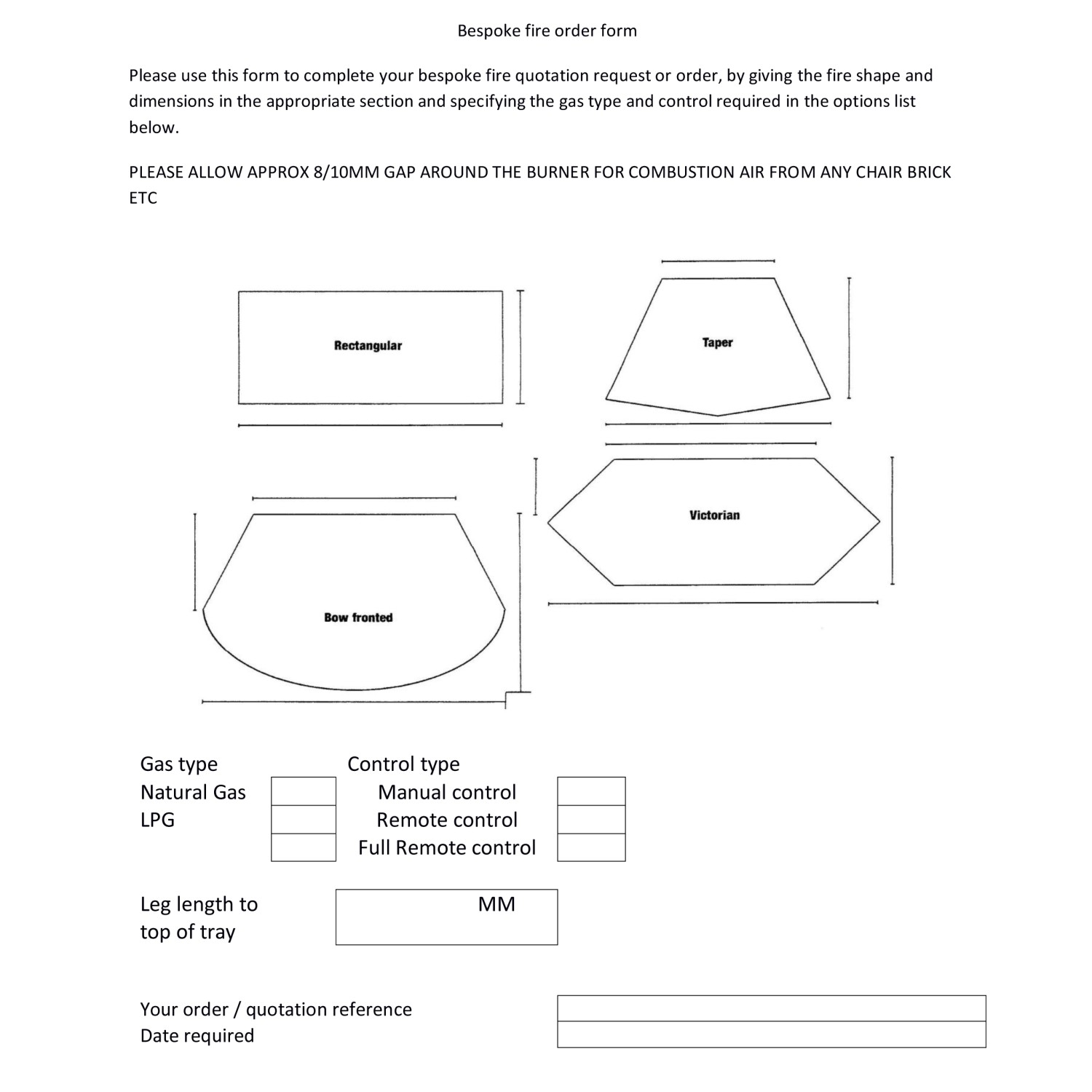 Made to Measure / Custom Size Gas Fire